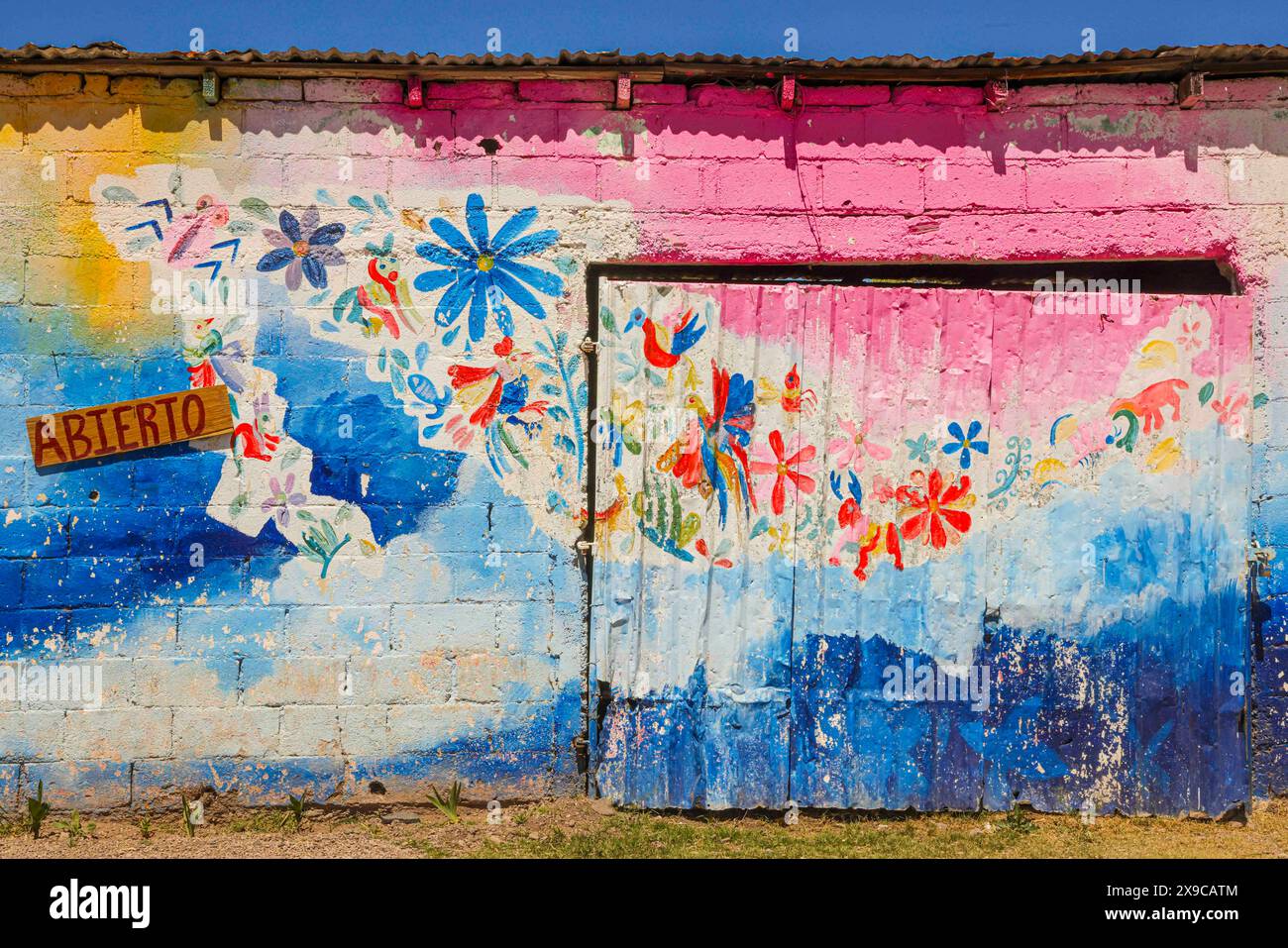 Mexico map mural painted in multiple colors, with birds, flowers ...