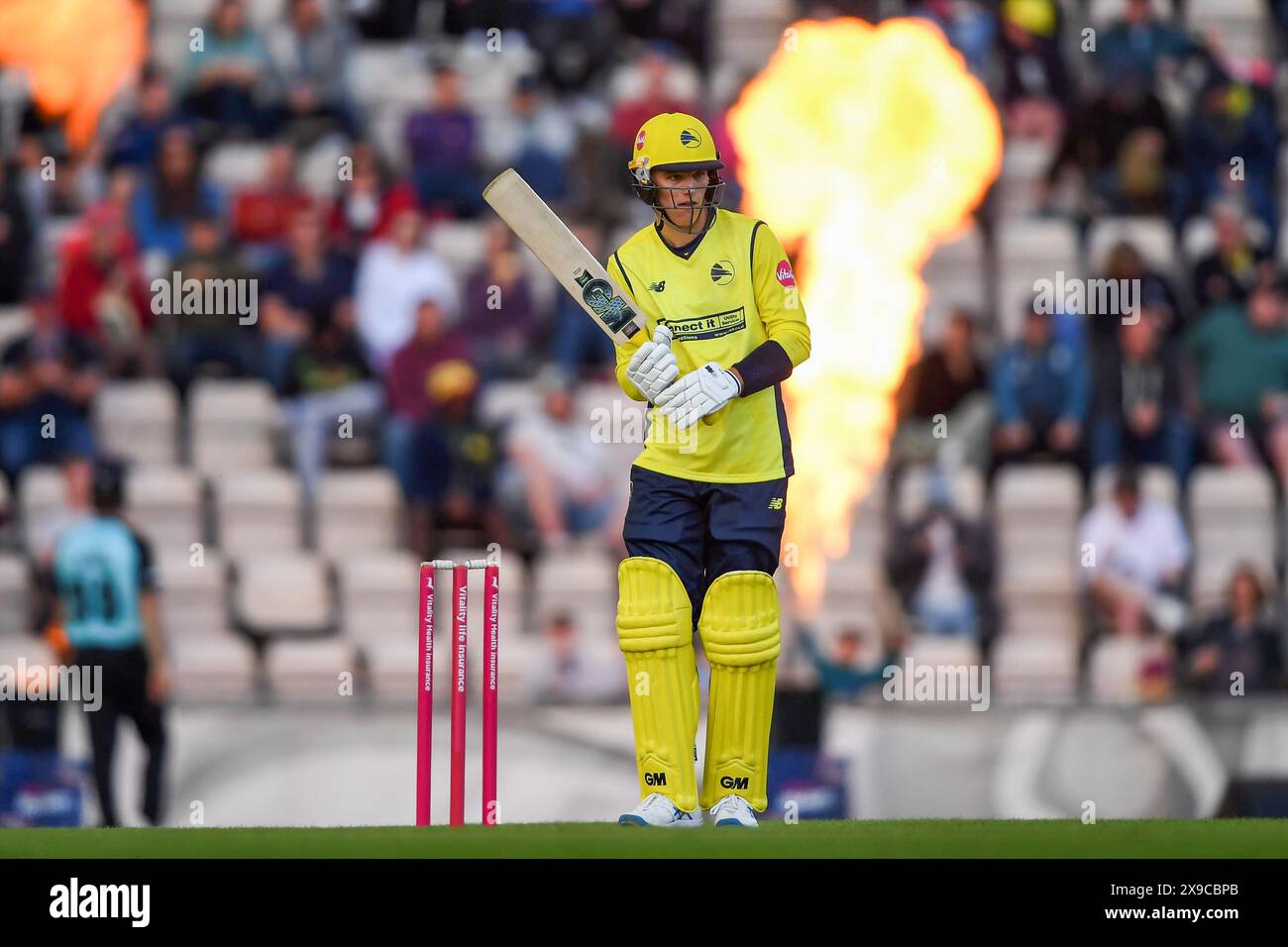 Southampton, UK. 30 May 2024. Toby Albert of Hampshire Hawks preparing ...