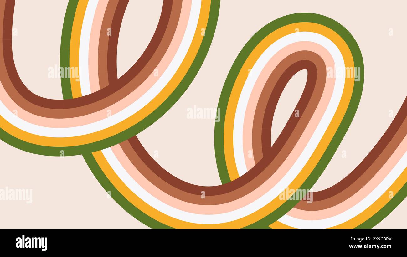 Retro abstract background in 60-70s style. Pastel color curve stripes ...