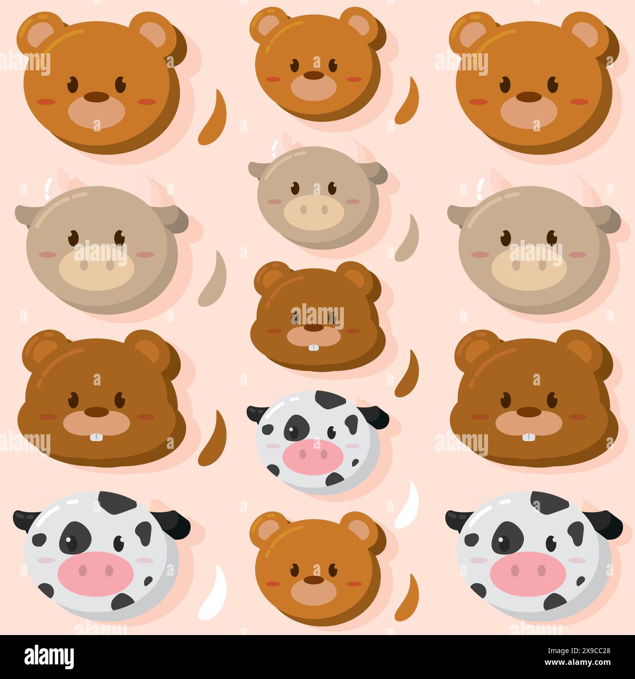 Kawaii animal emoticon pattern background Vector illustration Stock ...