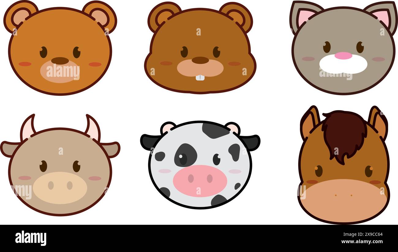 Set of kawaii animal emoticons Vector illustration Stock Vector Image ...