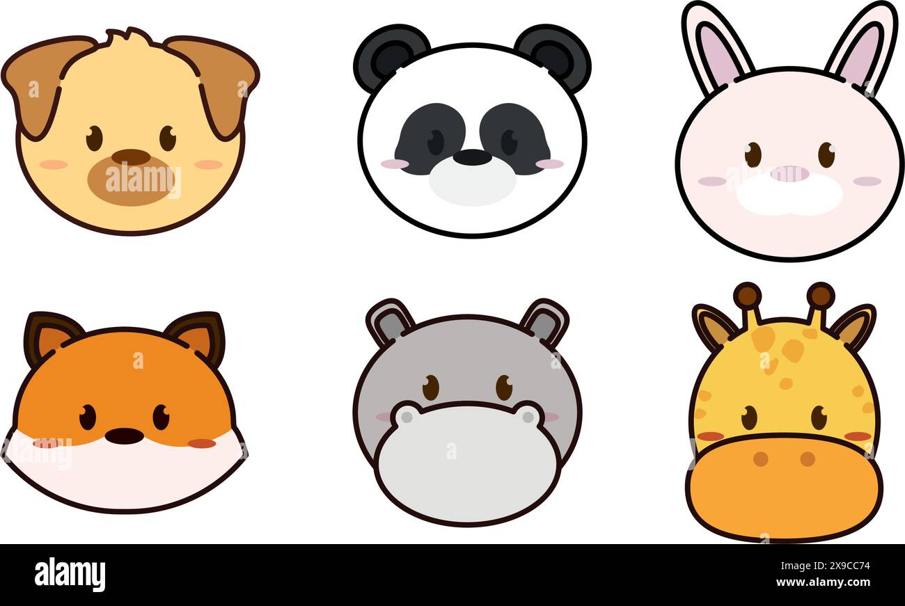 Set of kawaii animal emoticons Vector illustration Stock Vector Image ...