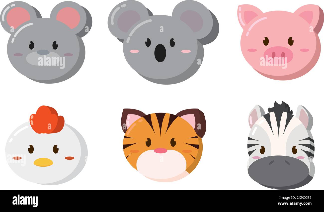 Set of kawaii animal emoticons Vector Stock Vector Image & Art - Alamy