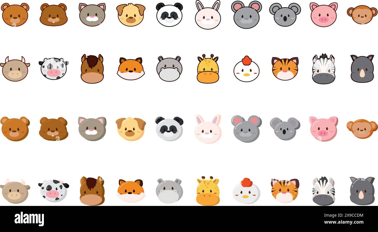 Set of kawaii animal emoticons Vector Stock Vector Image & Art - Alamy