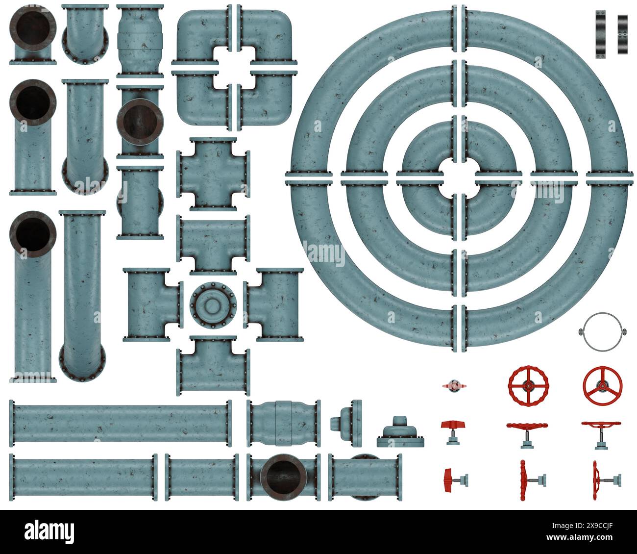 3d render illustration of a set of pipes. Game asset pack. Many ...