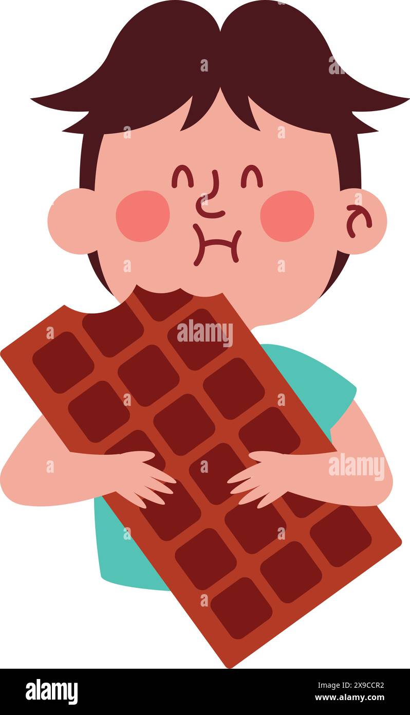 cute boy eating sweet chocolate bar cartoon Stock Vector Image & Art ...