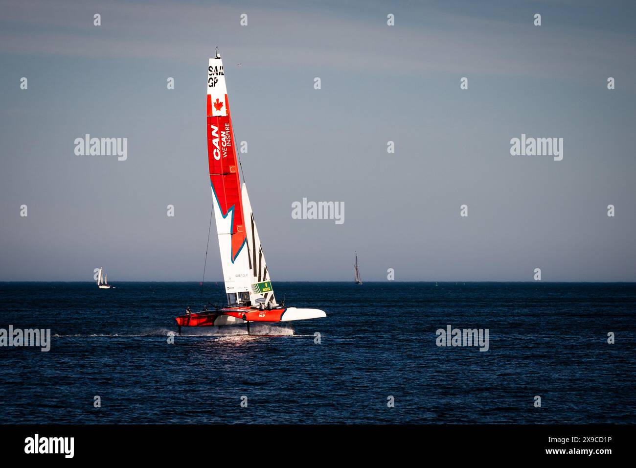 Bluenose II in the background of Sail GP's Team Canada catamaran ...