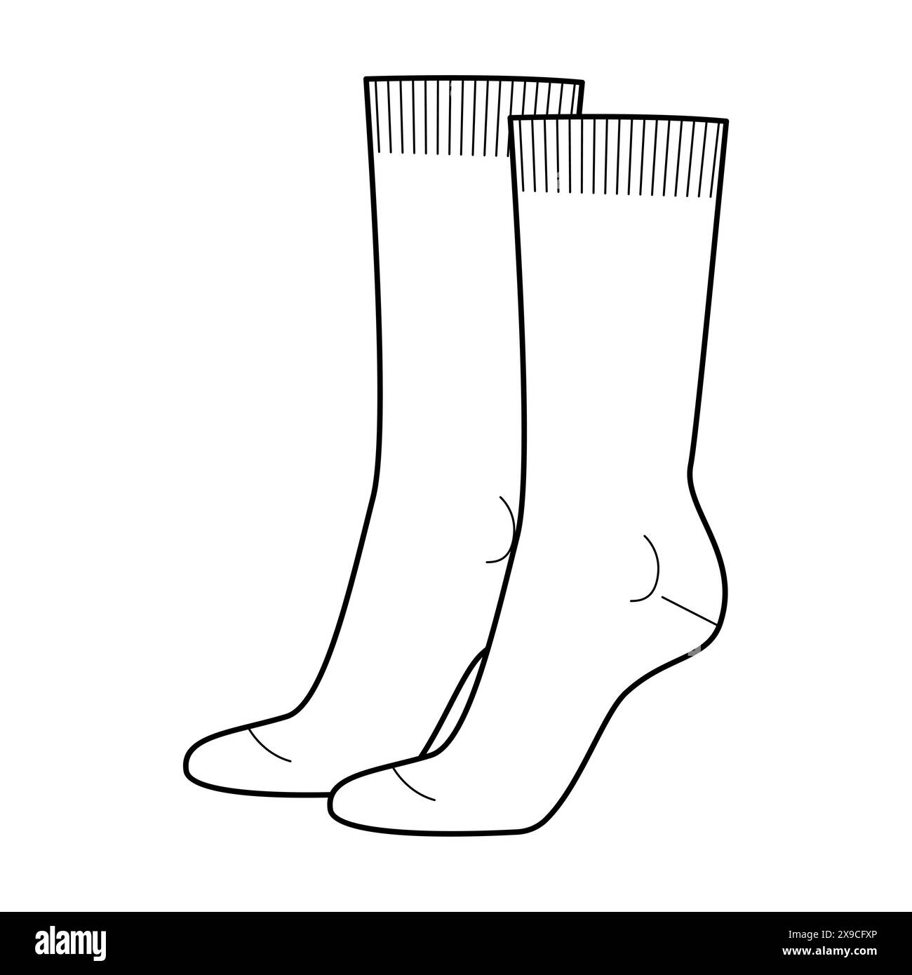 Mid Calf Socks women shape Technical drawing silhouette. Fashion ...