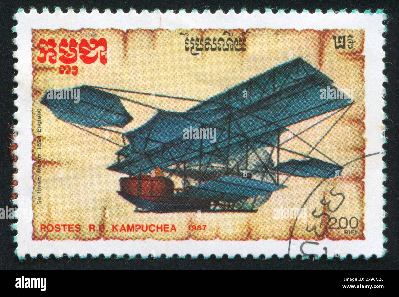 CAMBODIA - CIRCA 1987: stamp printed by Cambodia, shows Early Aircraft ...