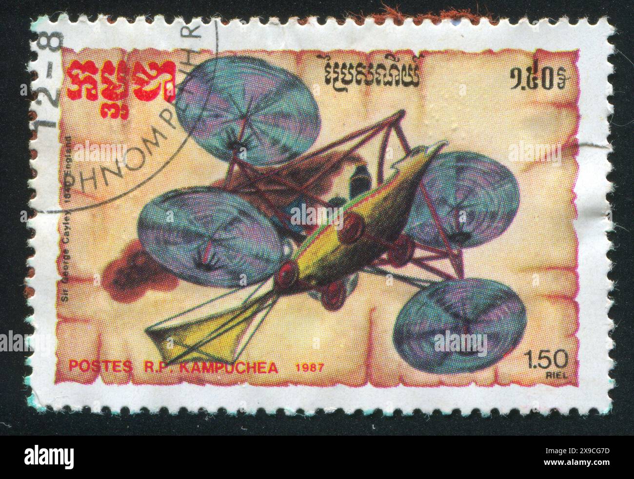 CAMBODIA - CIRCA 1987: stamp printed by Cambodia, shows Early Aircraft ...