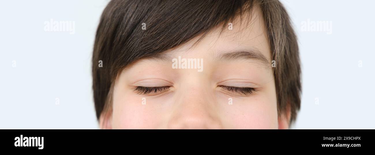 part child face, boy 10 years old, human eyes closed, concept ...
