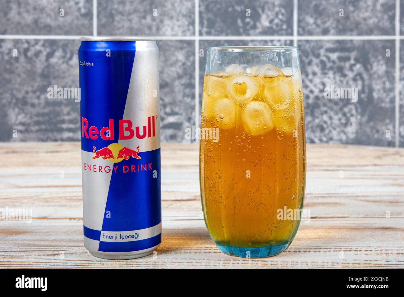 Istanbul Turkey 28 July 2023 ; A picture of cold Red Bull Energy Drink ...