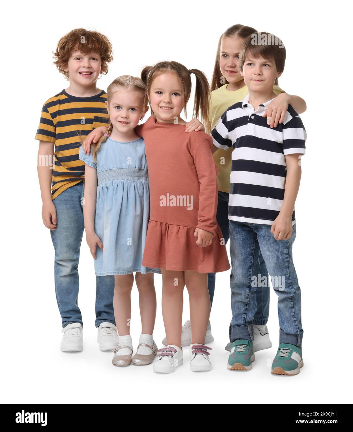 Full length portrait with group of cute children on white background ...