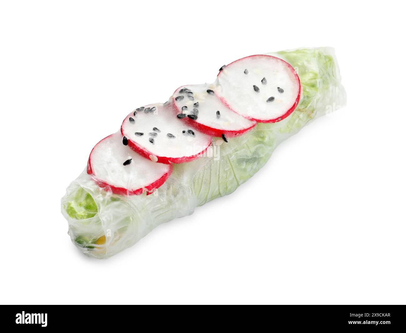 Delicious spring roll wrapped in rice paper isolated on white Stock ...