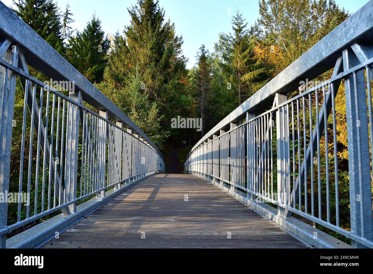 Pedestrian bridge made of galvanized steel National park Mont Megantic ...