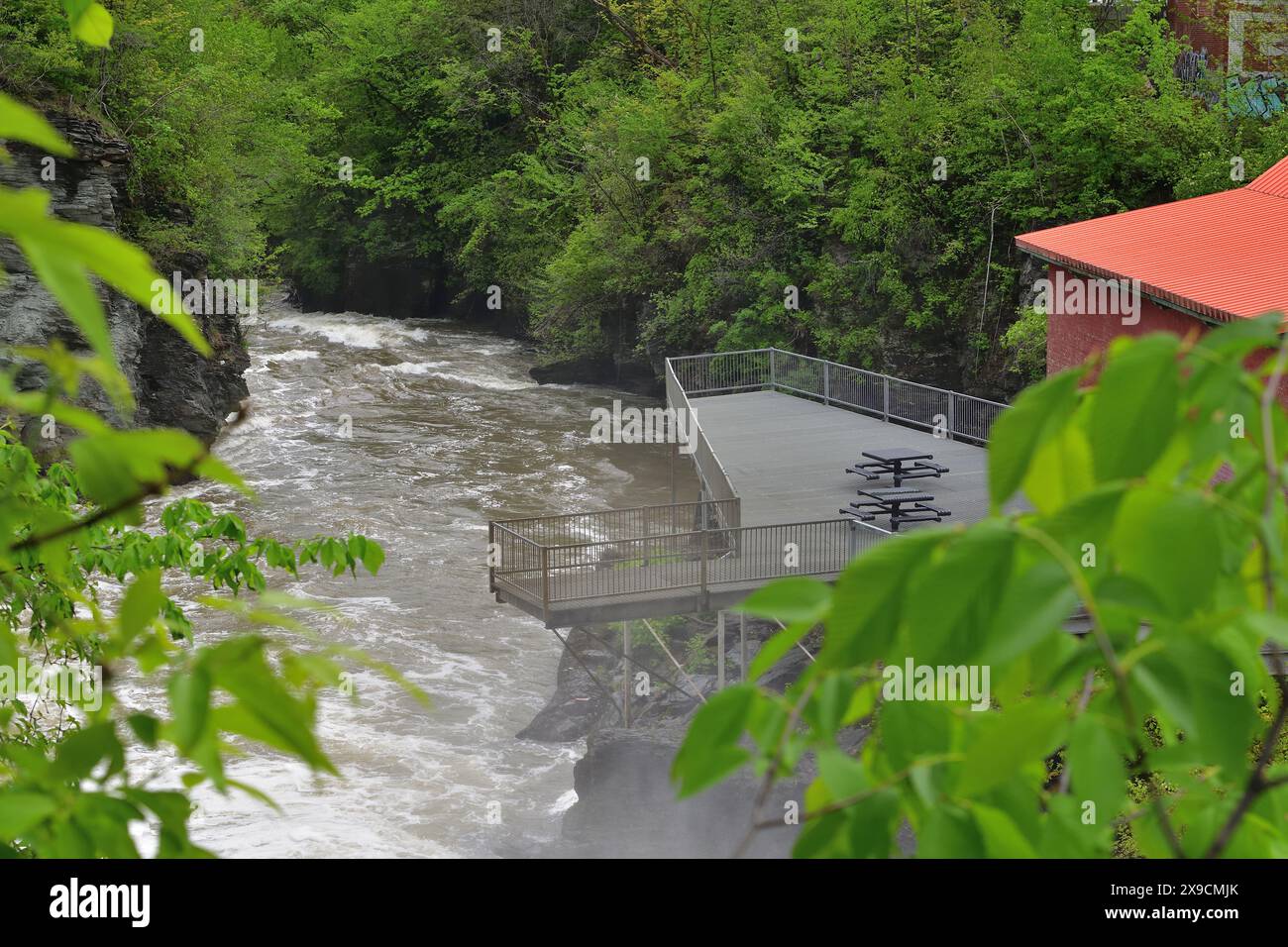 Magog river Sherbrooke Frontenac hydroelectric power plant. Picnic ...
