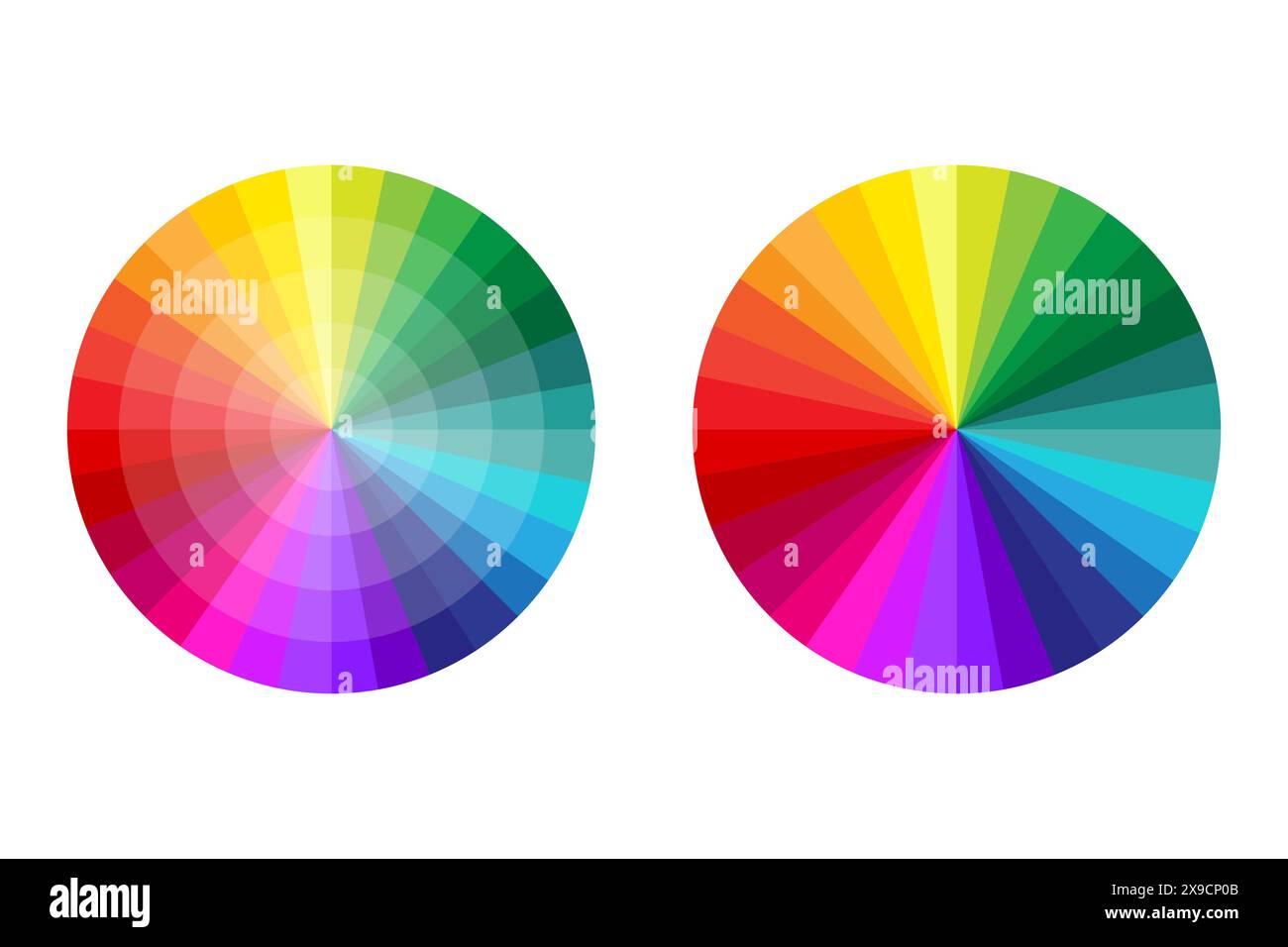 Color wheel icons. Bright gradient circles. Two vibrant designs ...