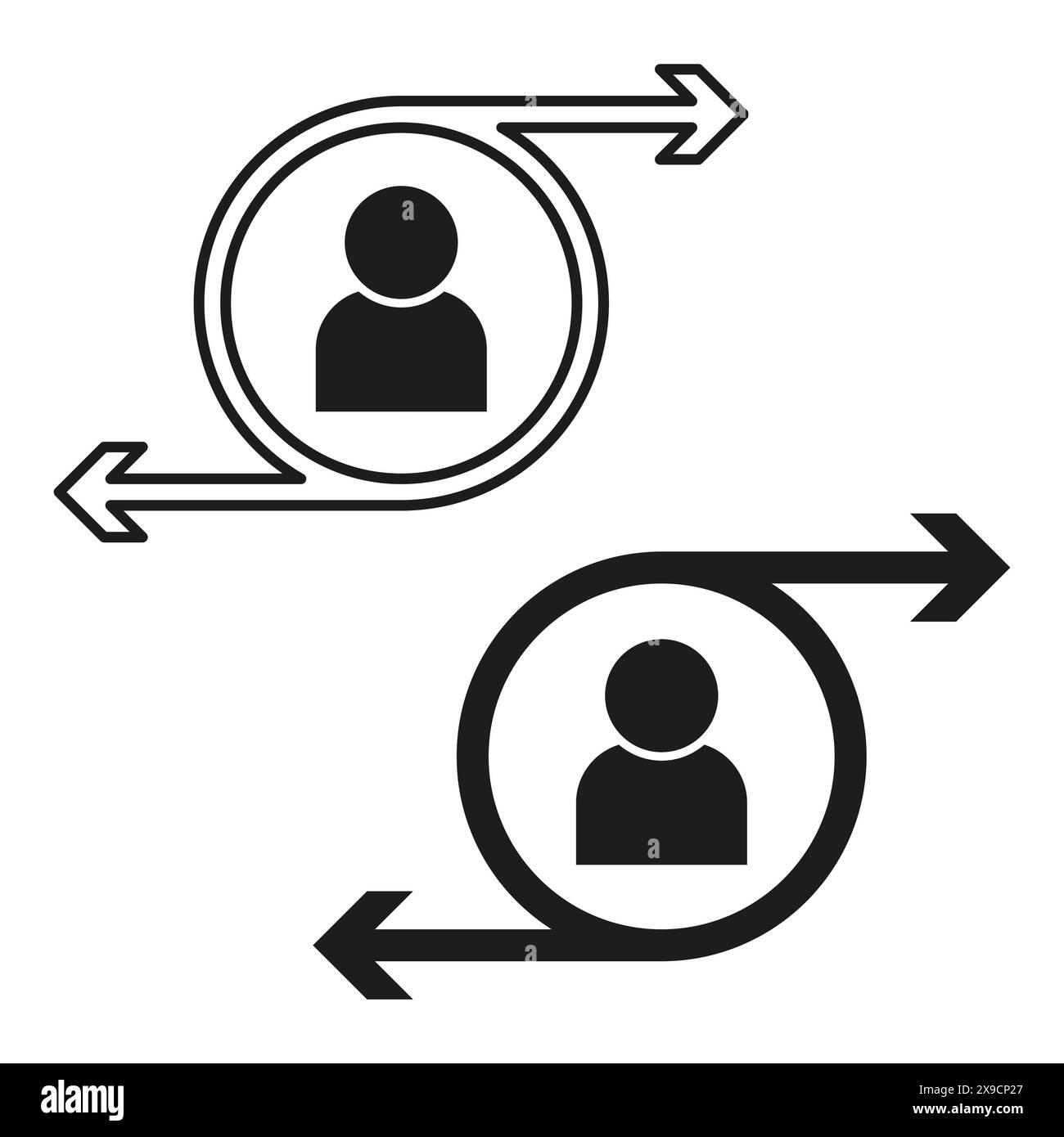 User exchange process icons. Profile avatars with directional arrows ...