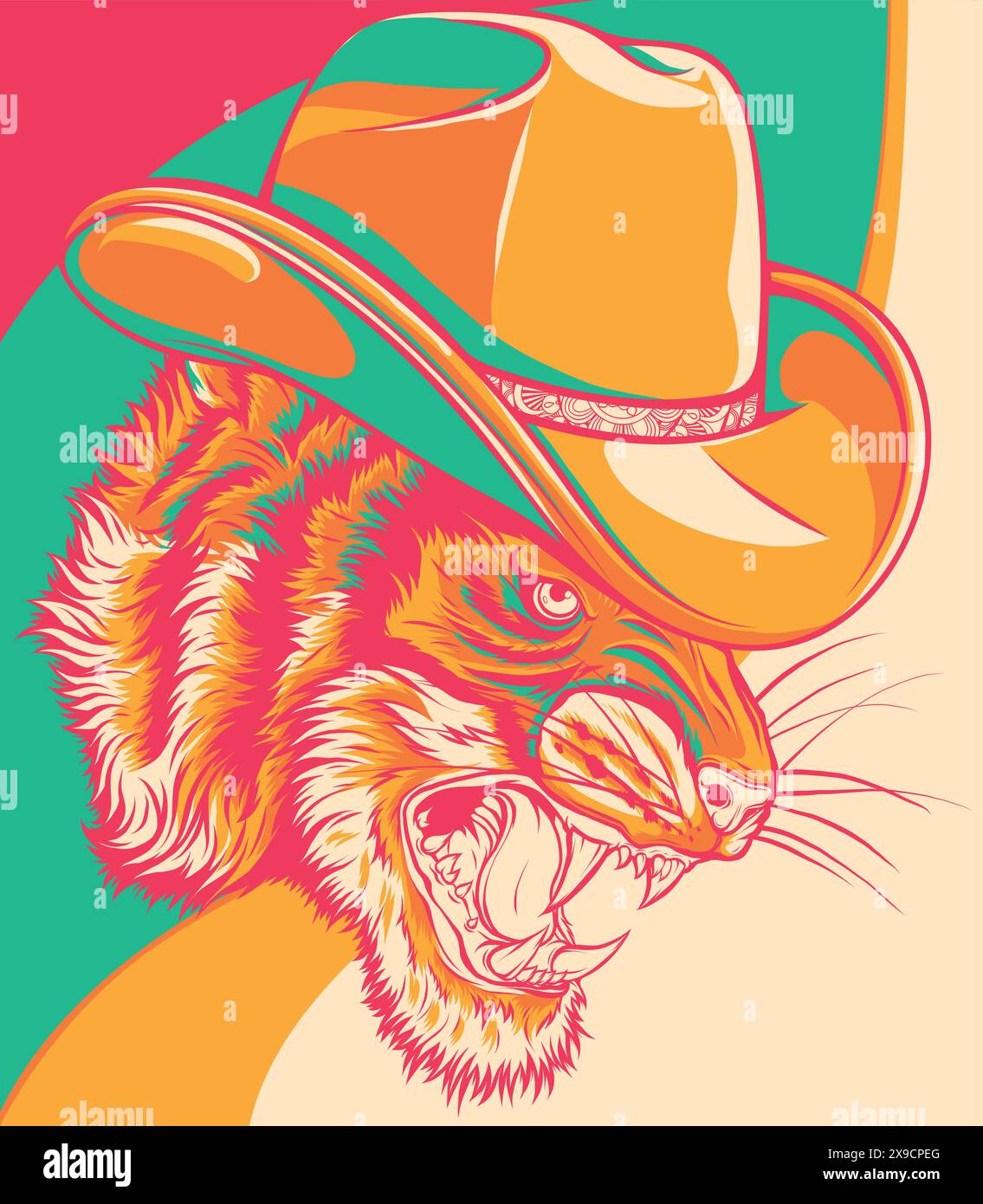 vector illustration of Tiger Cowboy Mascot Logo Design Stock Vector ...