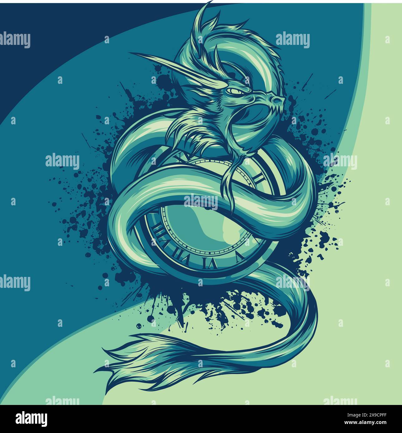 vector illustration of Dragon with poket clock Stock Vector Image & Art ...