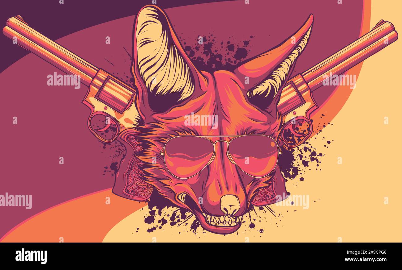 vector illustration of Fox head with two gun Stock Vector Image & Art ...