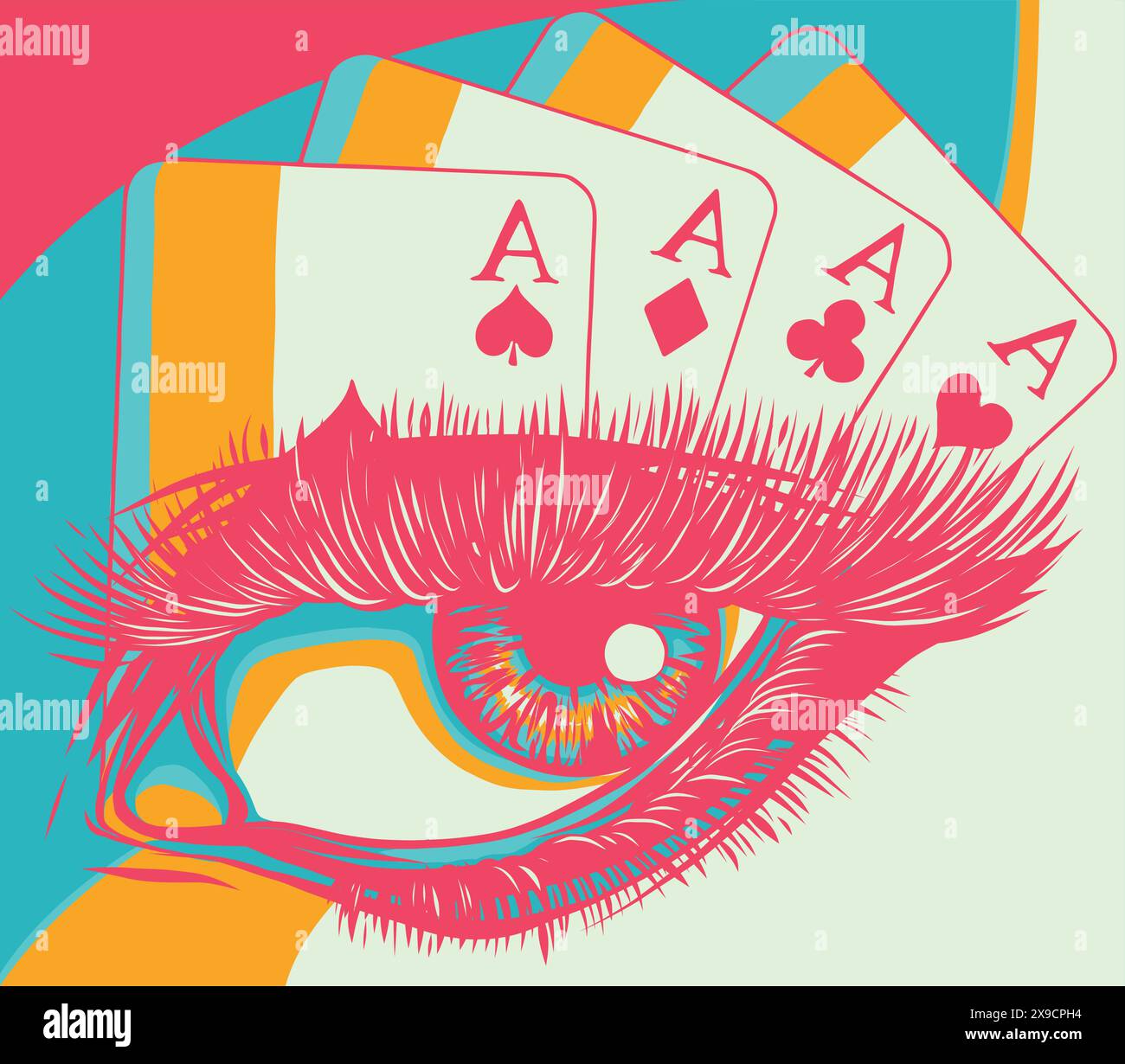 vector illustration of Woman eye with poker cards Stock Vector Image ...