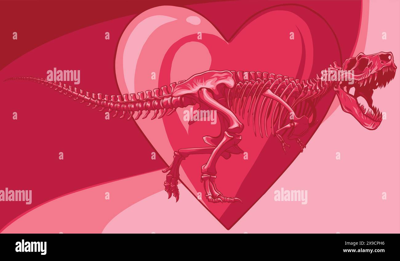 vector illustration of dinosaur skeleton Tyrannosaurus with heart Stock ...