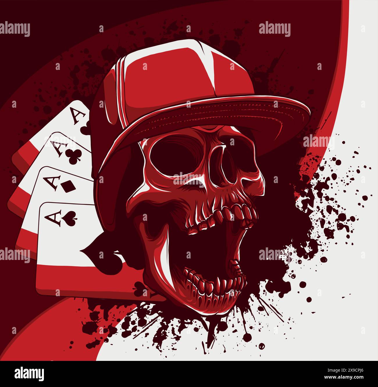 Skull with hat and four aces vector illustration Stock Vector Image ...