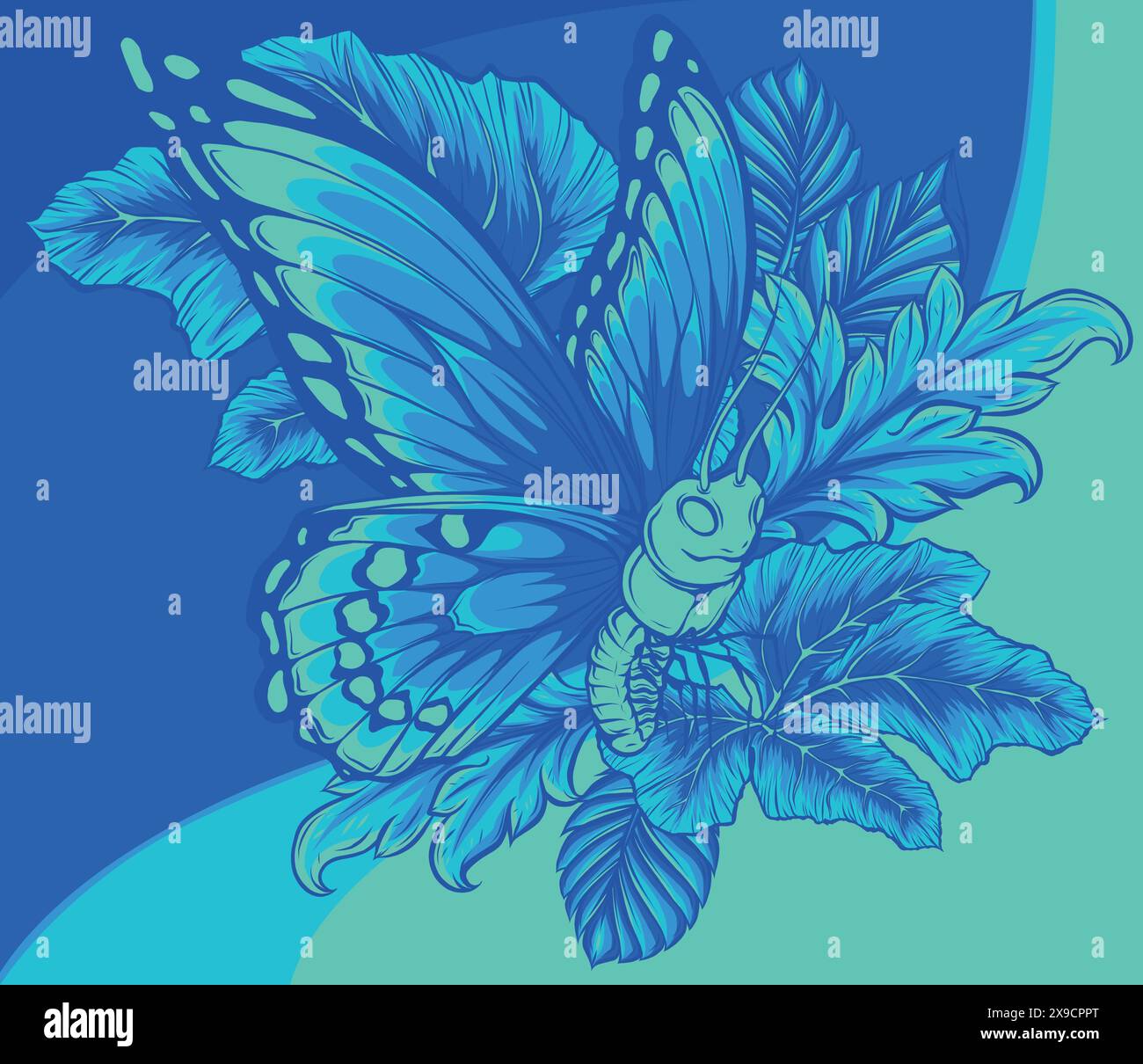 vector illustration of Leaves and butterfly design Stock Vector Image ...