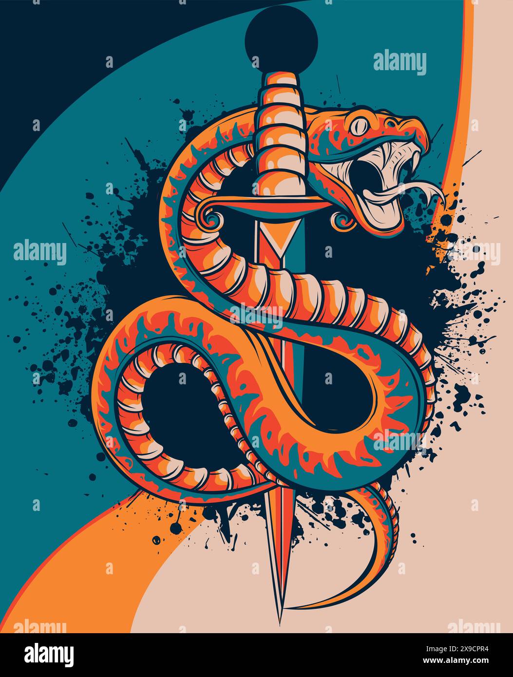 Vector illustration snake and dagger on white background Stock Vector ...
