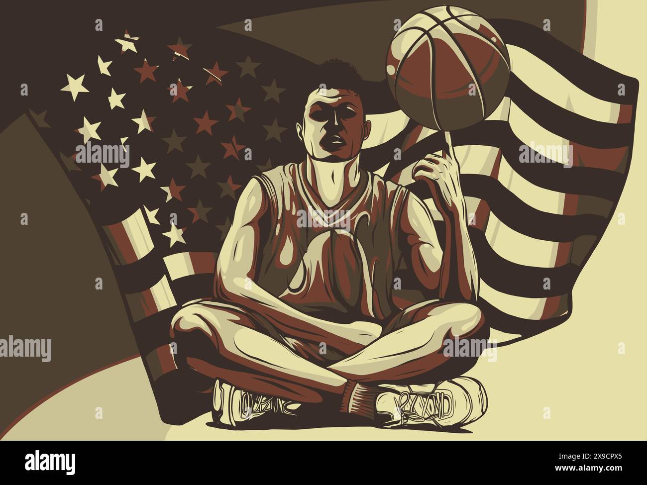 vector illustration of basketball player with american flag Stock ...