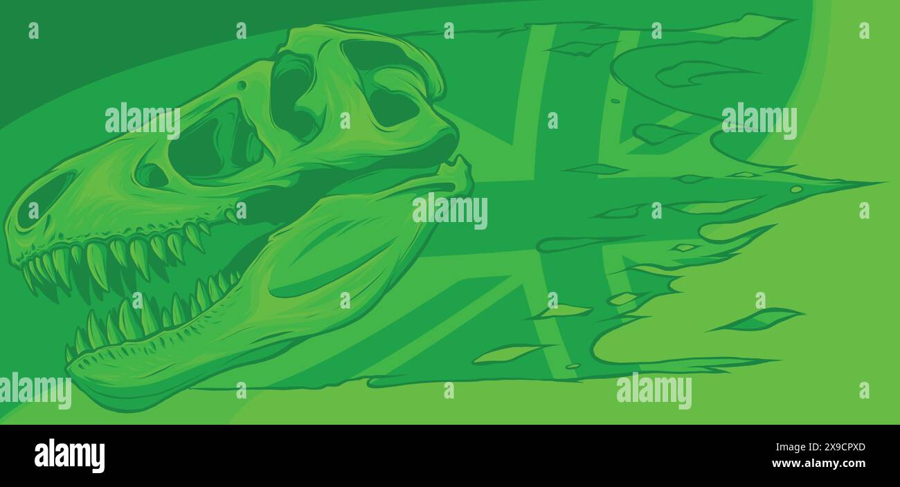 vector illustration of T-rex Skull with british flag Stock Vector Image ...