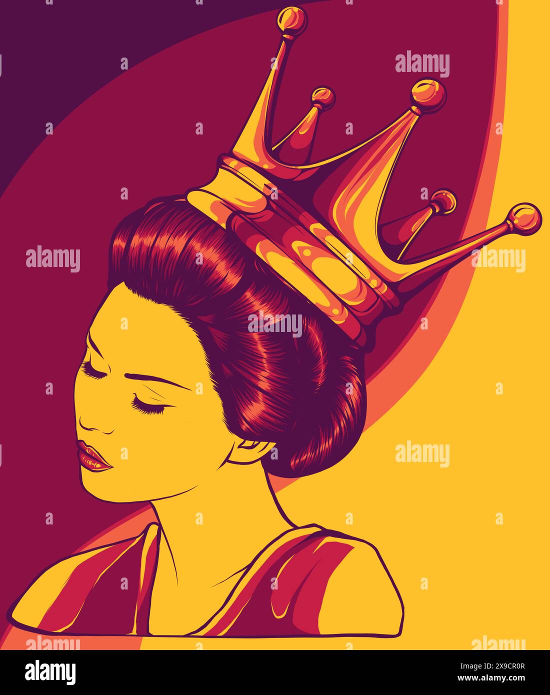 vector illustration of oriental woman with crown Stock Vector Image ...