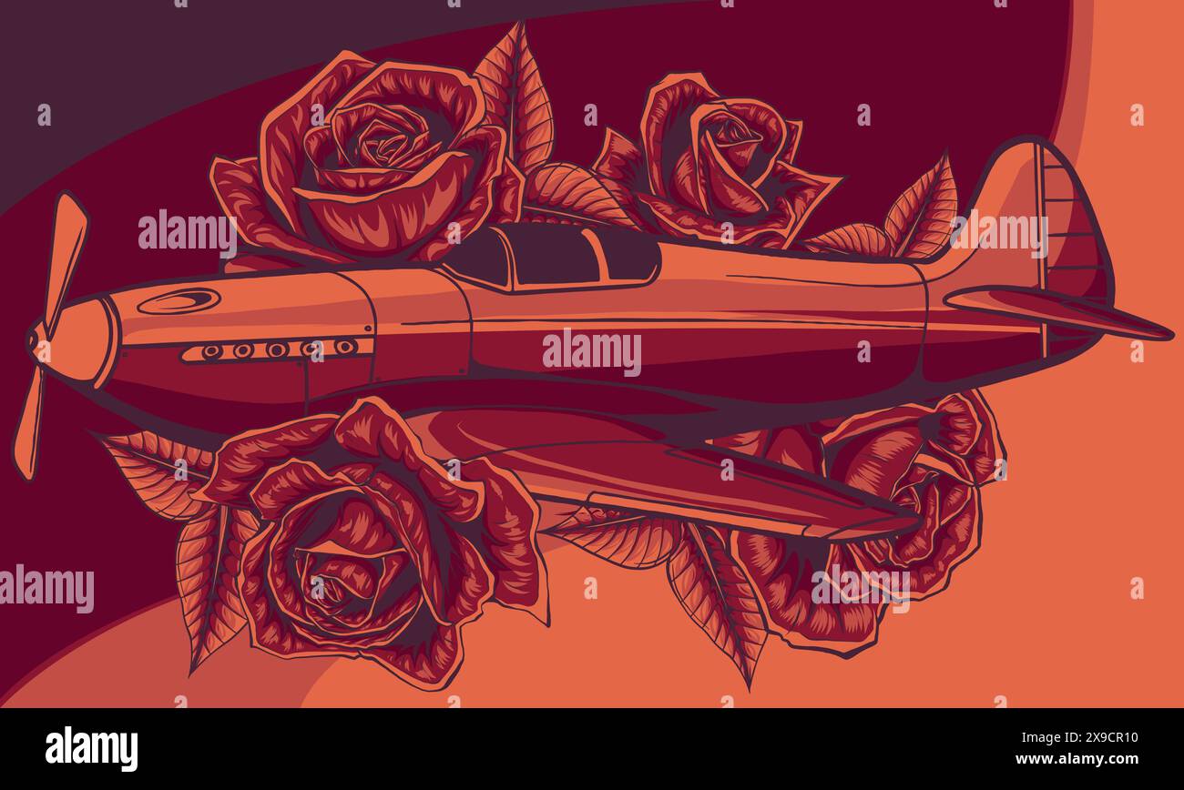 Vector illustration of a fighter Spitfire with roses Stock Vector Image ...