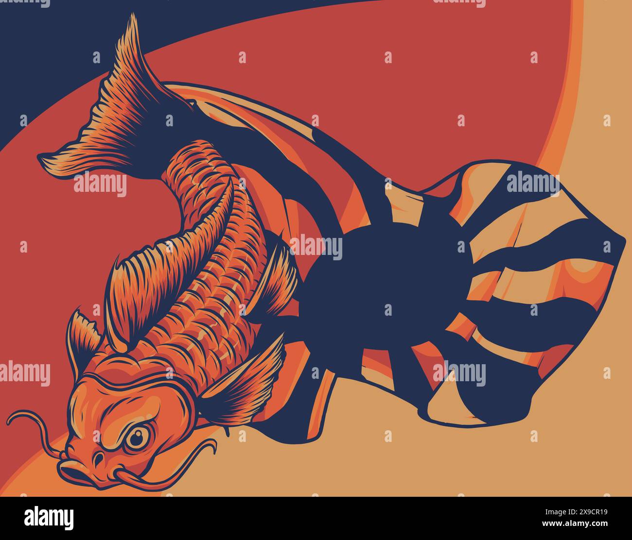 Vector illustration of koi fish with Rising Sun flag Stock Vector Image ...