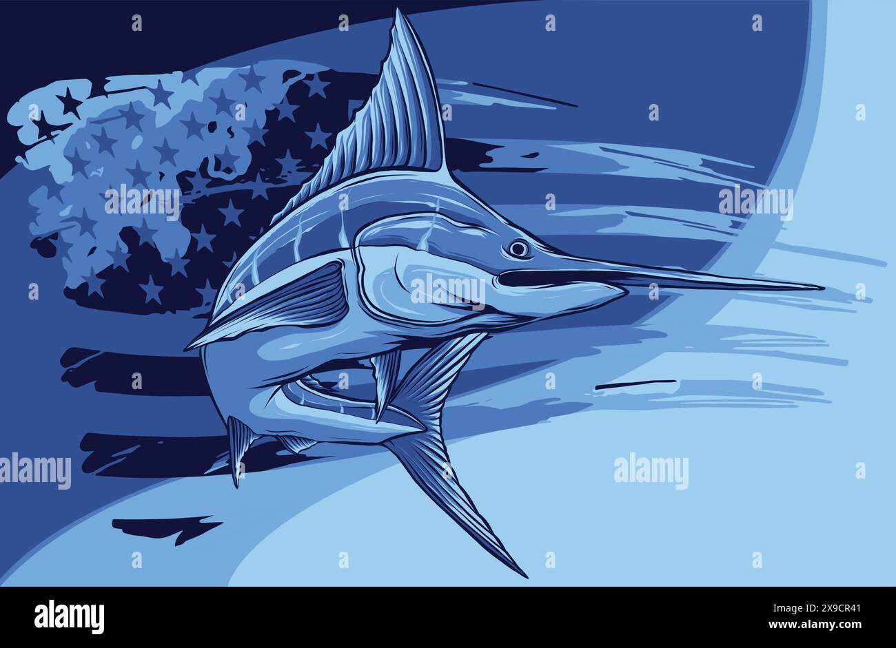 vector illustration of Marlin fish with american flag Stock Vector ...