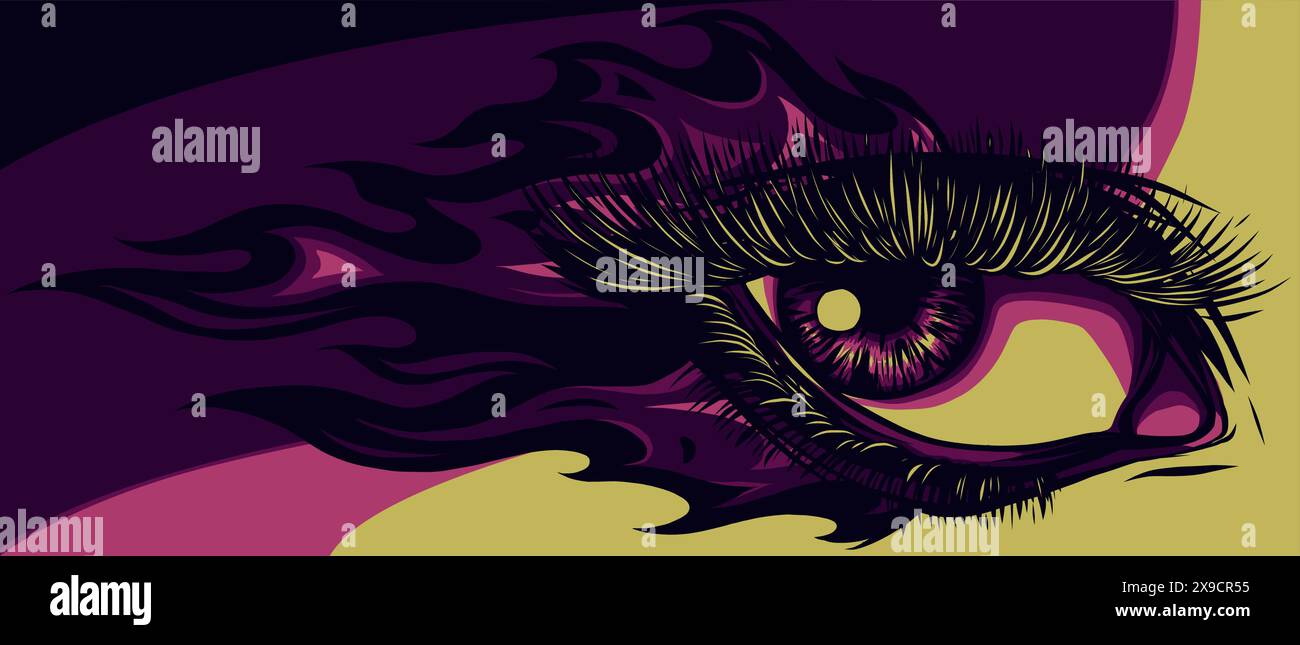 woman eye with fire and flames vector illustration Stock Vector Image ...