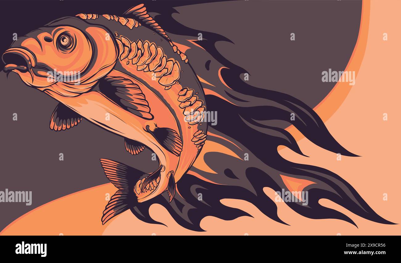vector illustration of carp Fish with flames Stock Vector Image & Art ...