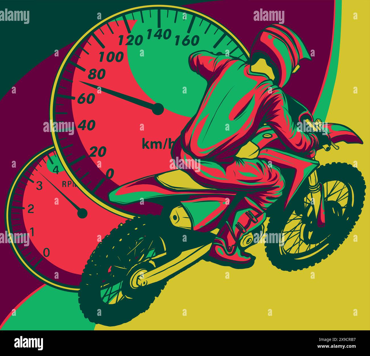 vector illustration of motocross rider with dashboard Stock Vector ...