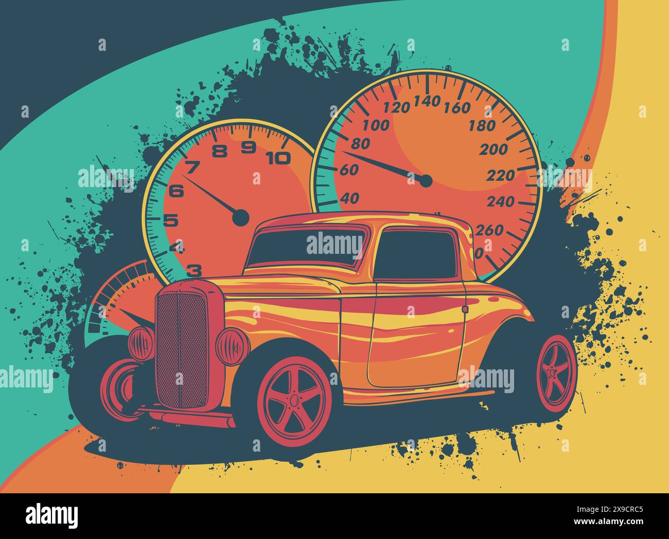vector illustration of Vintage Hot Rod with dashboard Stock Vector ...
