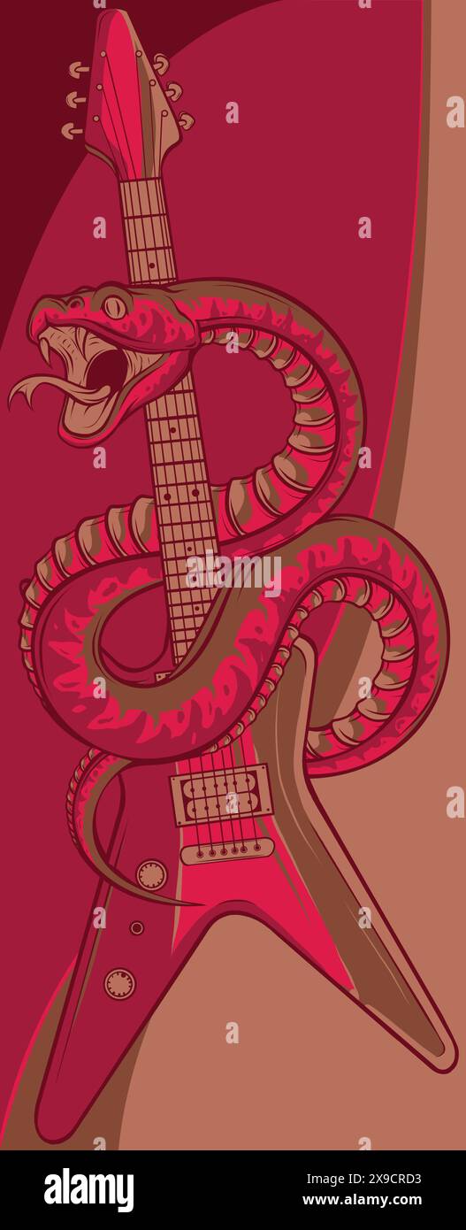 vector illustration of guitar with snake on white background Stock ...