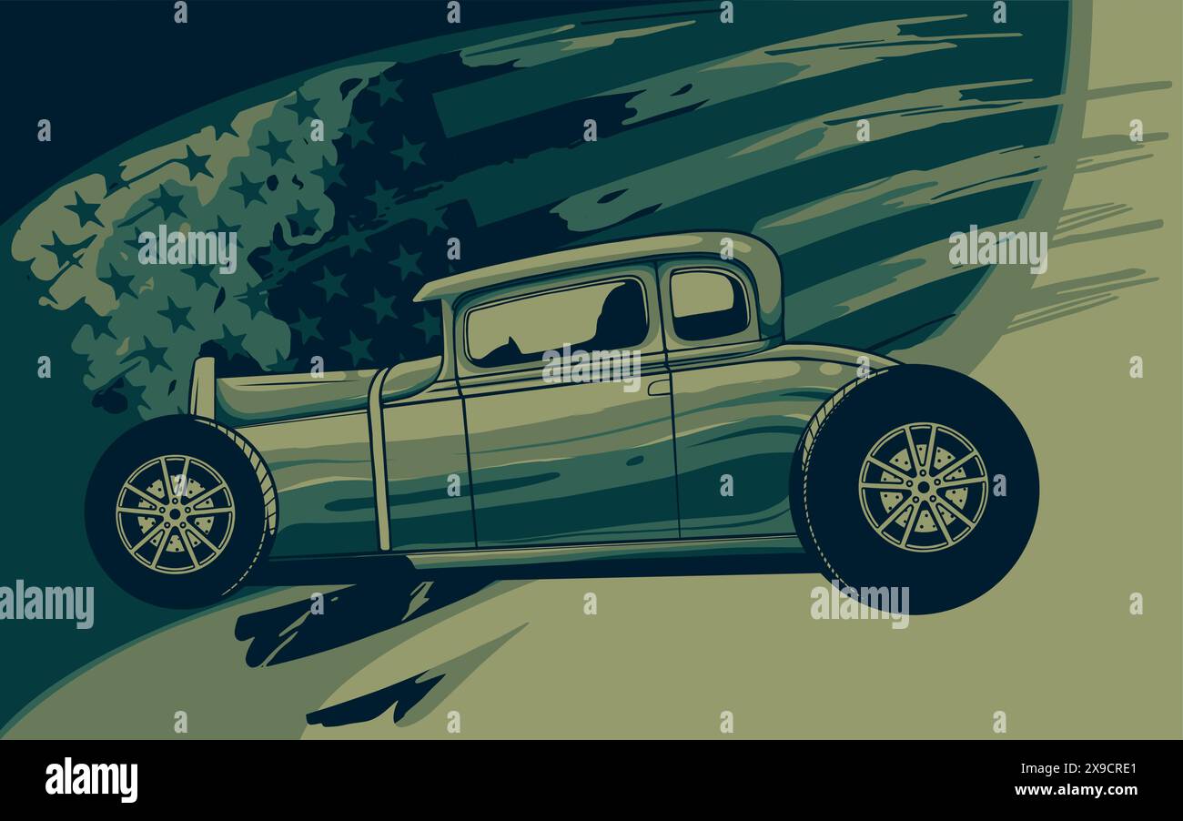 vector illustration of hot rod with american flag Stock Vector Image ...