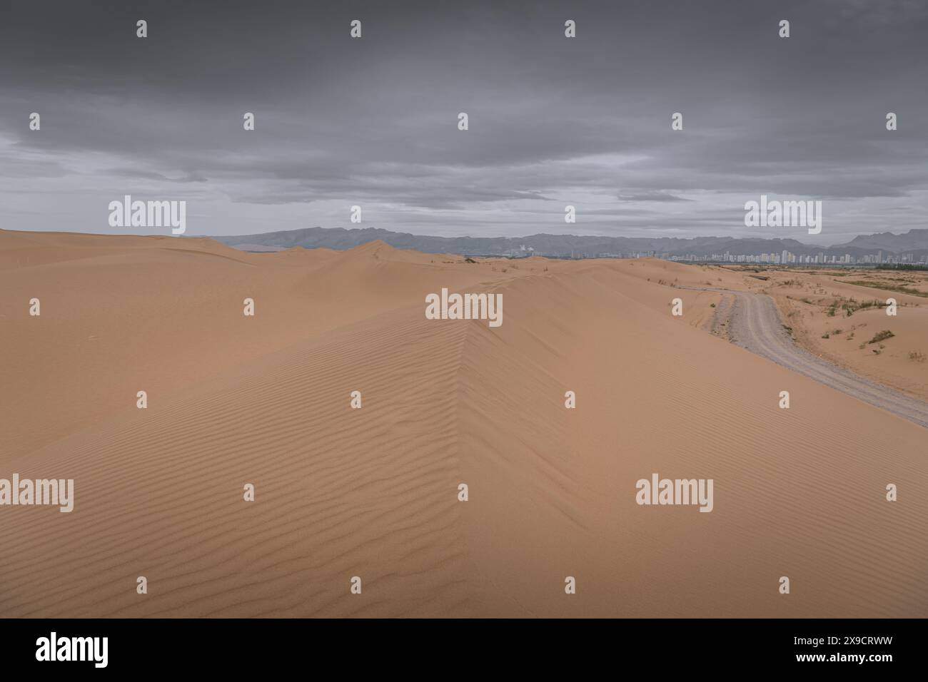 Tengger desert scenery, Inner Mongolia, China. The windy weather with ...