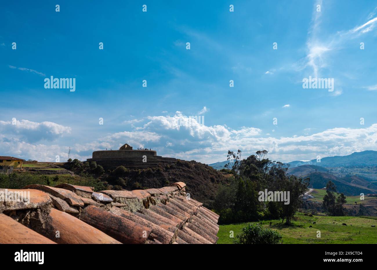 Ingapirca ruins, Inca site in Ecuador. Temple of the Sun. Roof of house ...