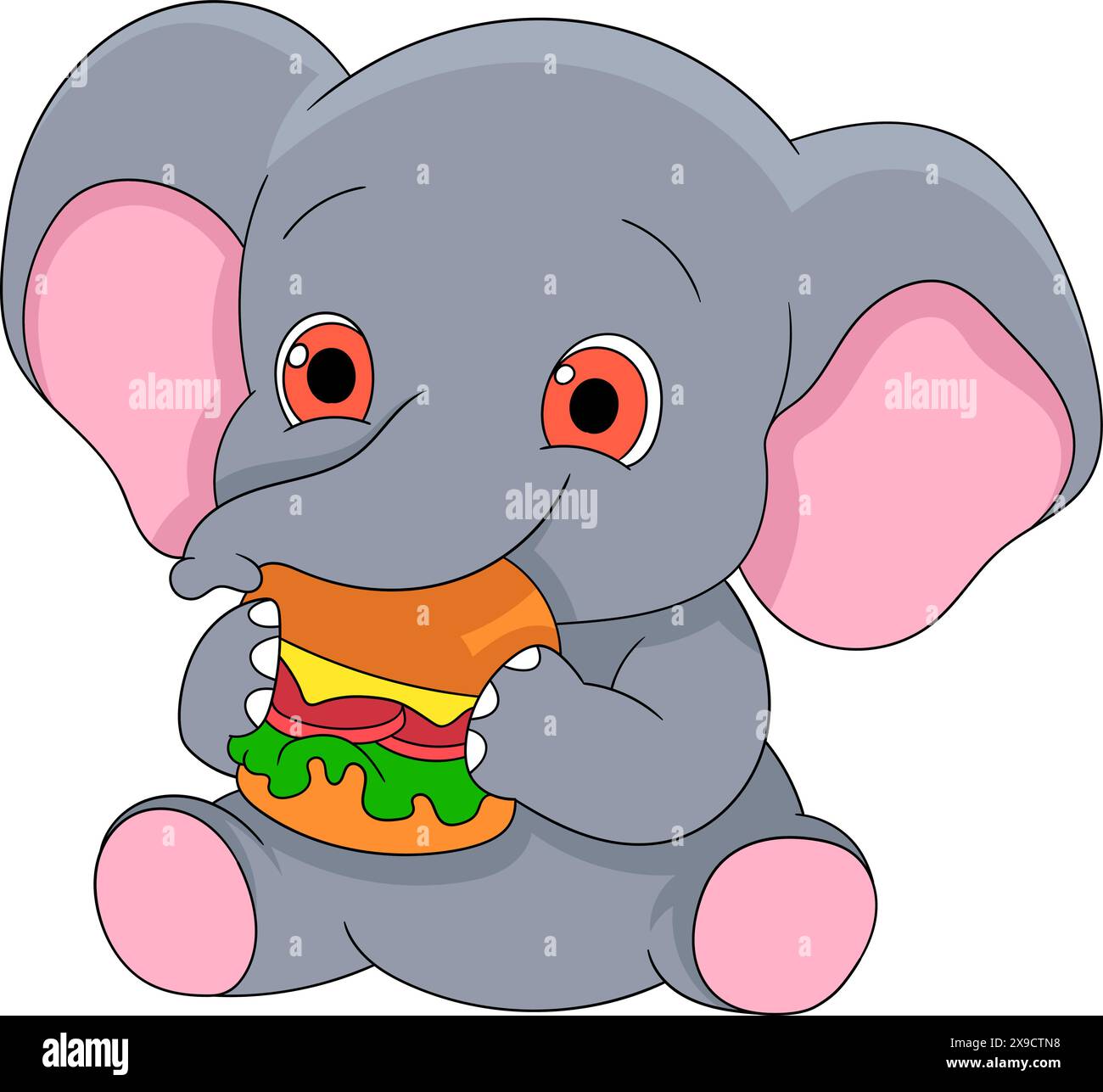 illustration of a cute cartoon animal doodle emblem, a fat elephant is ...