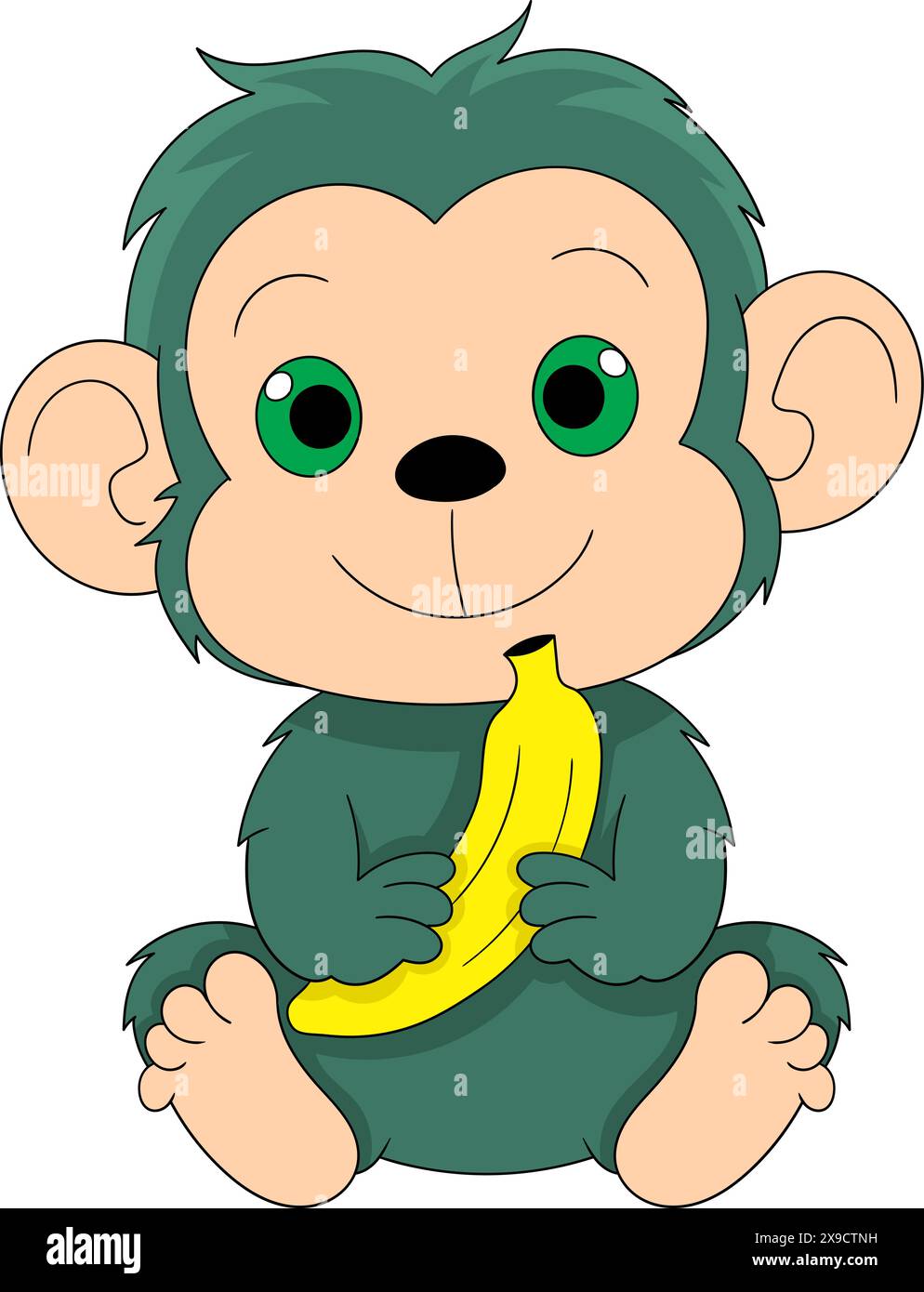 Cute monkey cartoon eating banana hi-res stock photography and images ...
