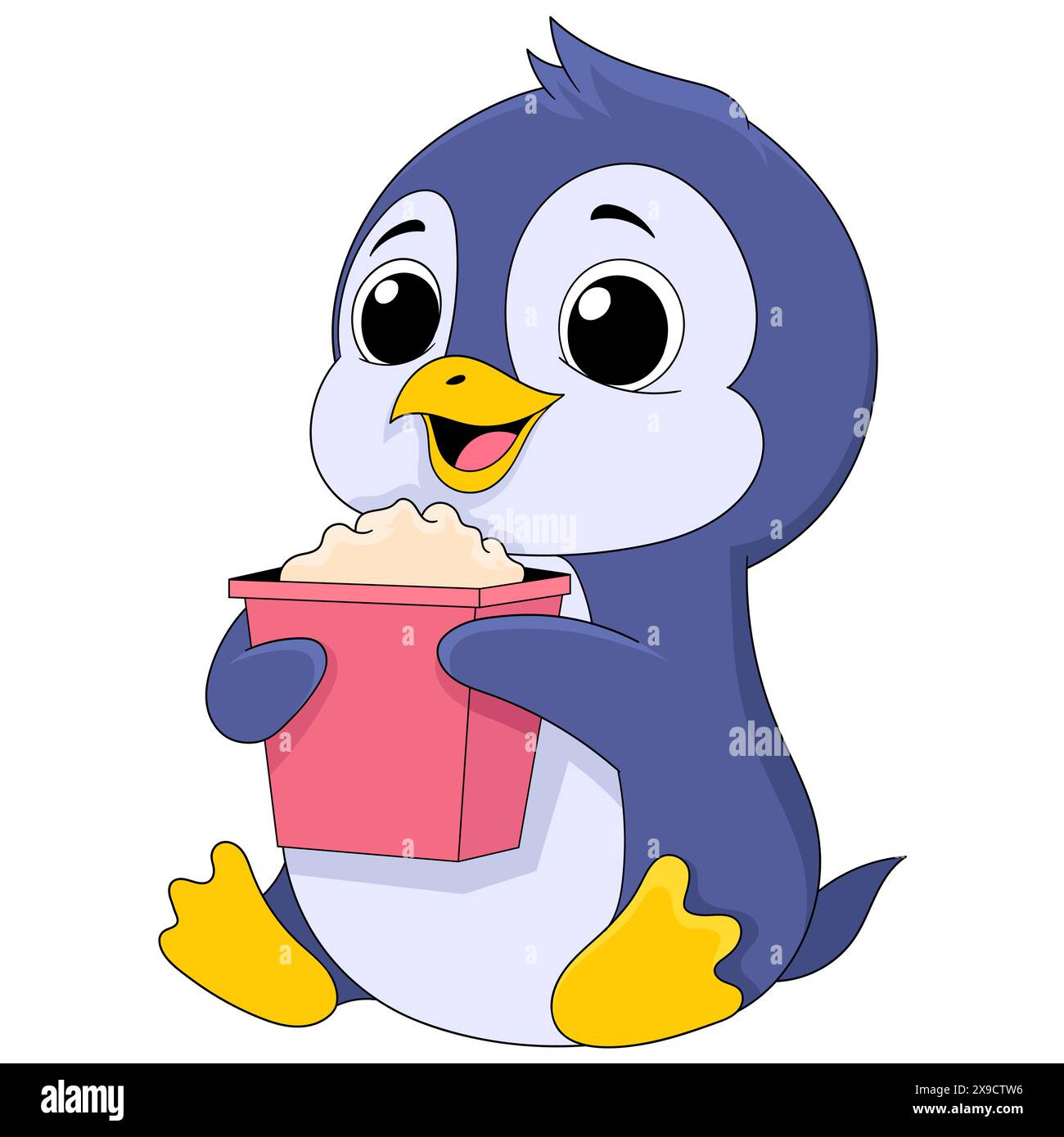 illustration of a doodle cartoon animal logo, a cute penguin character ...
