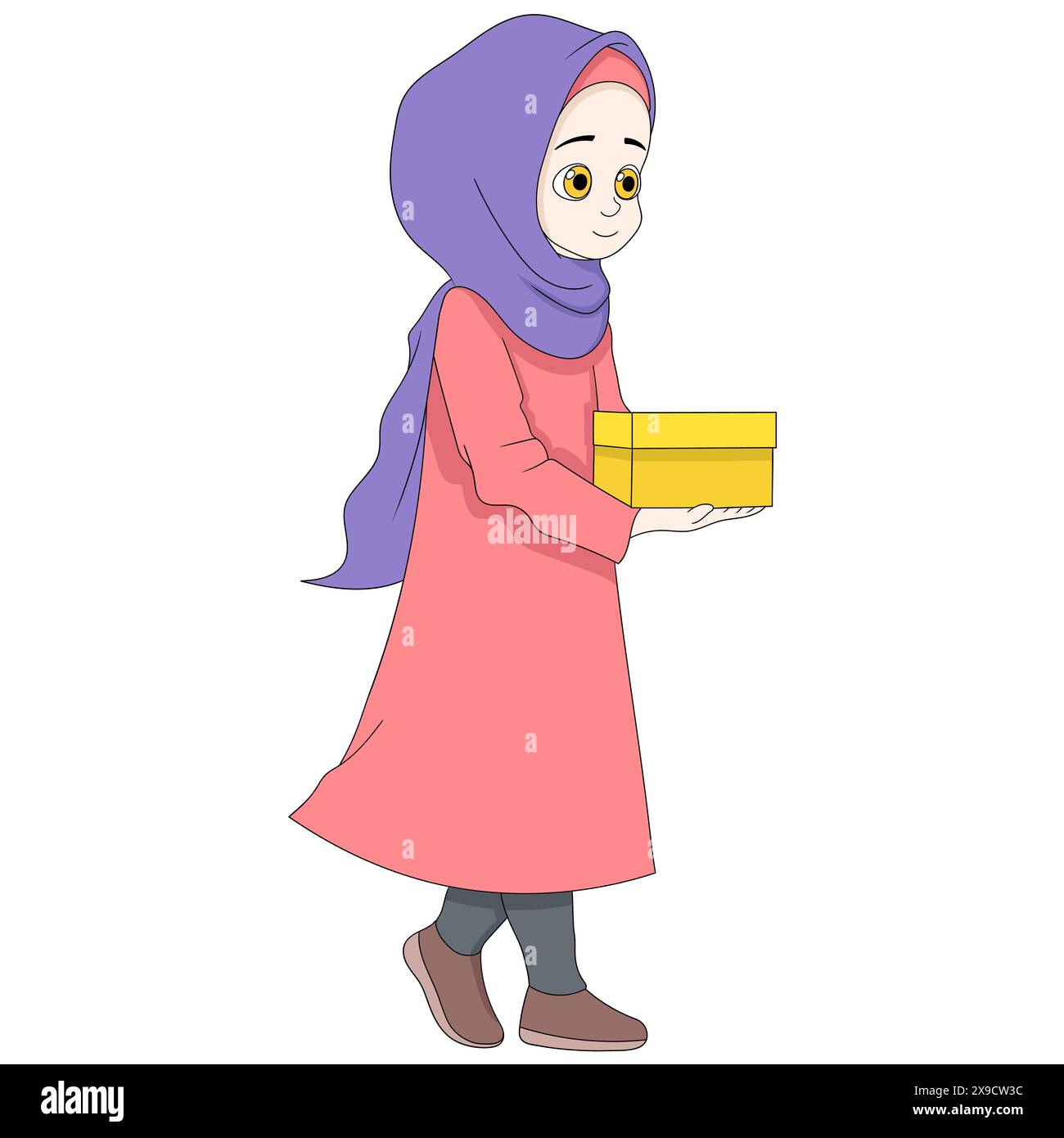 Ramadan cartoon doodle illustration of charity, a Muslim girl wearing a ...
