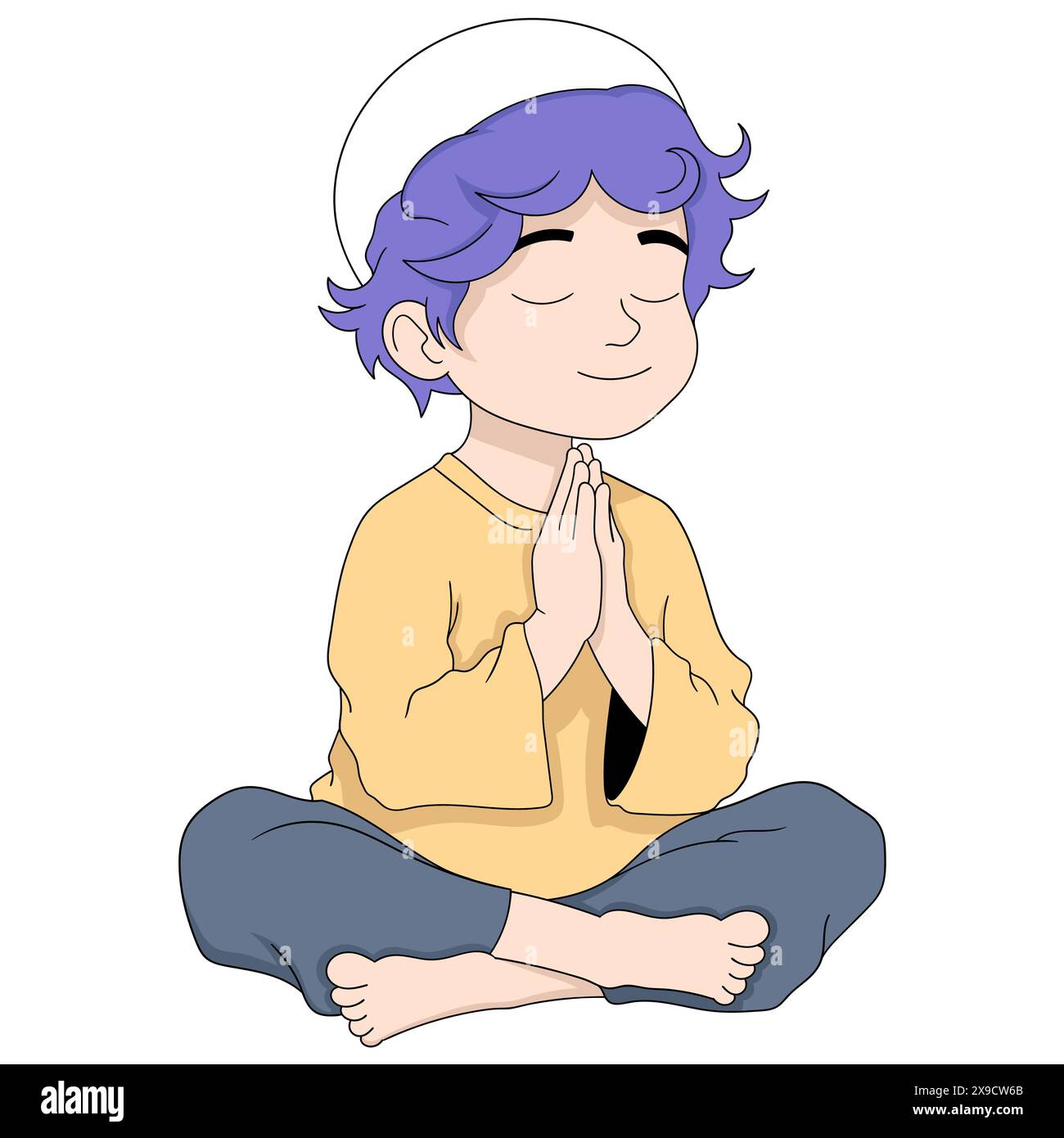 cartoon doodle illustration of people carrying out religious activities ...