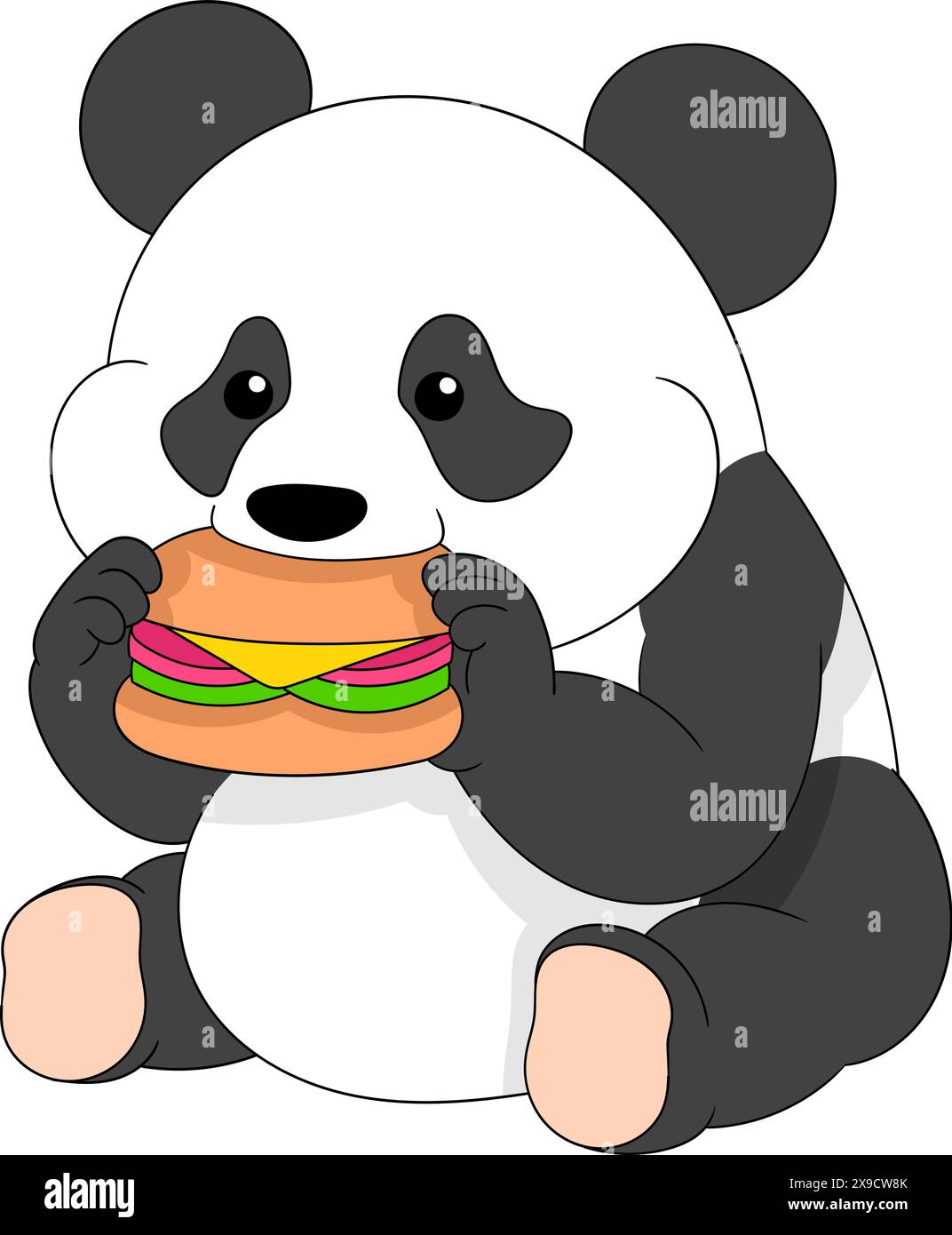illustration of a cute cartoon animal doodle emblem, a fat panda is ...